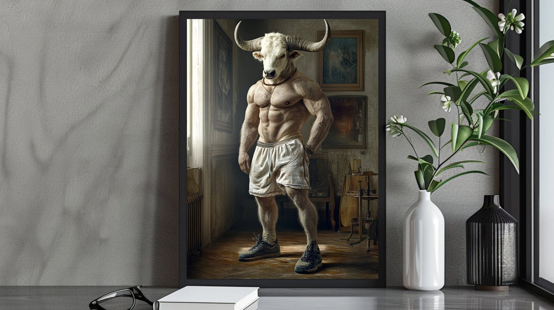 Bold Surreal Minotaur Boxer Art Print, Fantasy Creature Wall Art ...
