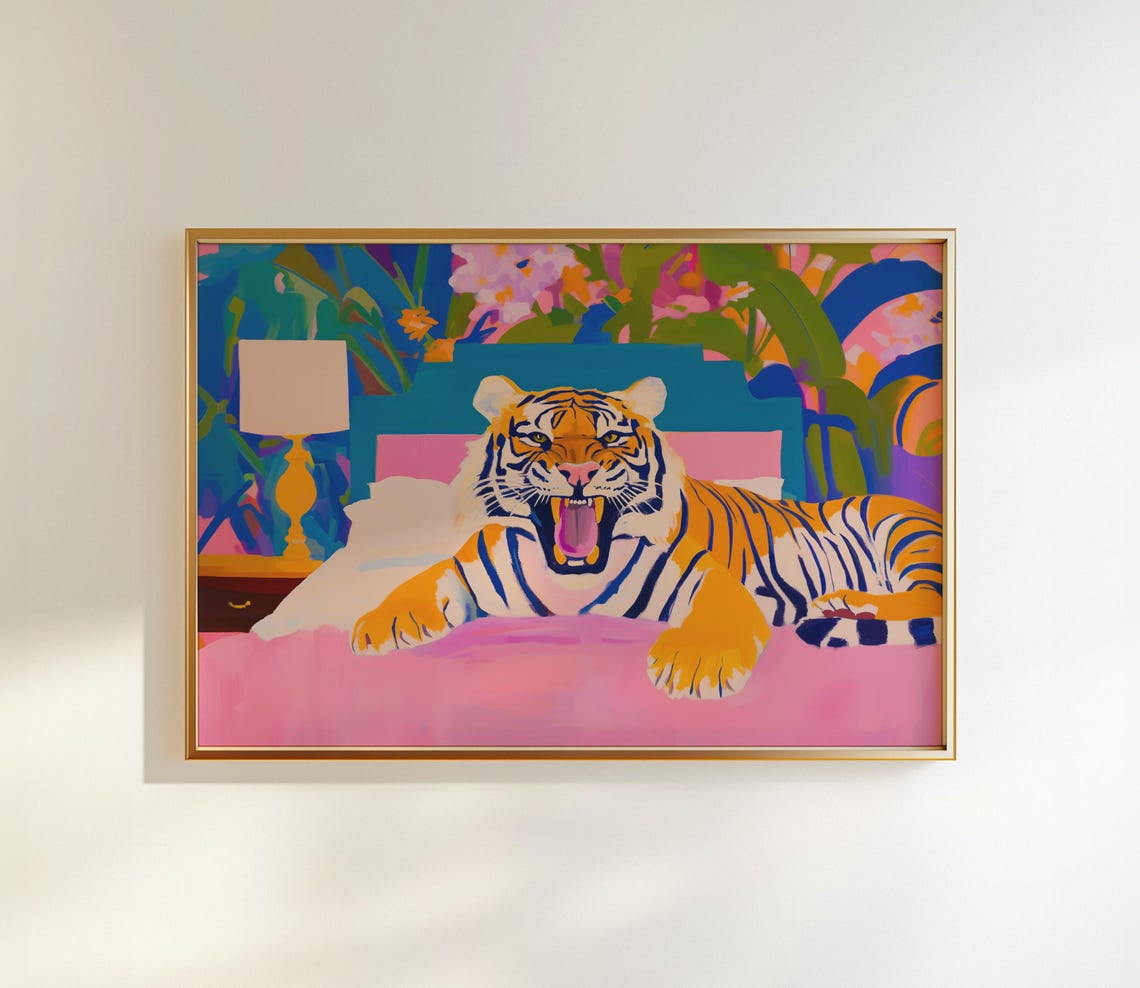 Bold Tiger Bedroom Art Print, Eclectic Maximalist Decor, Unframed Paper ...