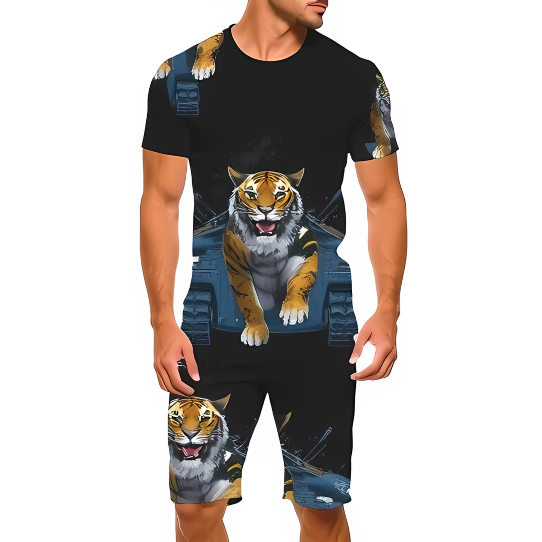 Bold Tiger Graphic T-Shirt and Shorts Set - Edgy Design Vibrant Colors ...