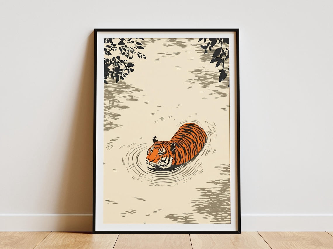 Bold Tiger Swimming River Wildlife Exotic Animal Vibrant Nature Jungle ...