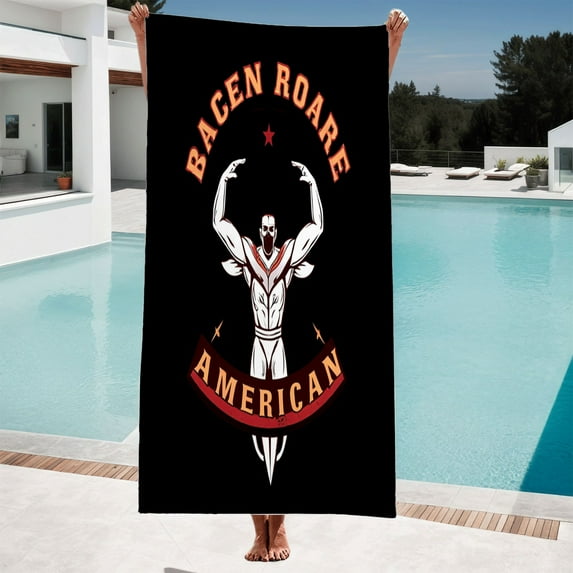Bold Tribal Design Beach Towel - Muscular Figure with Raised ' BAČEN ...