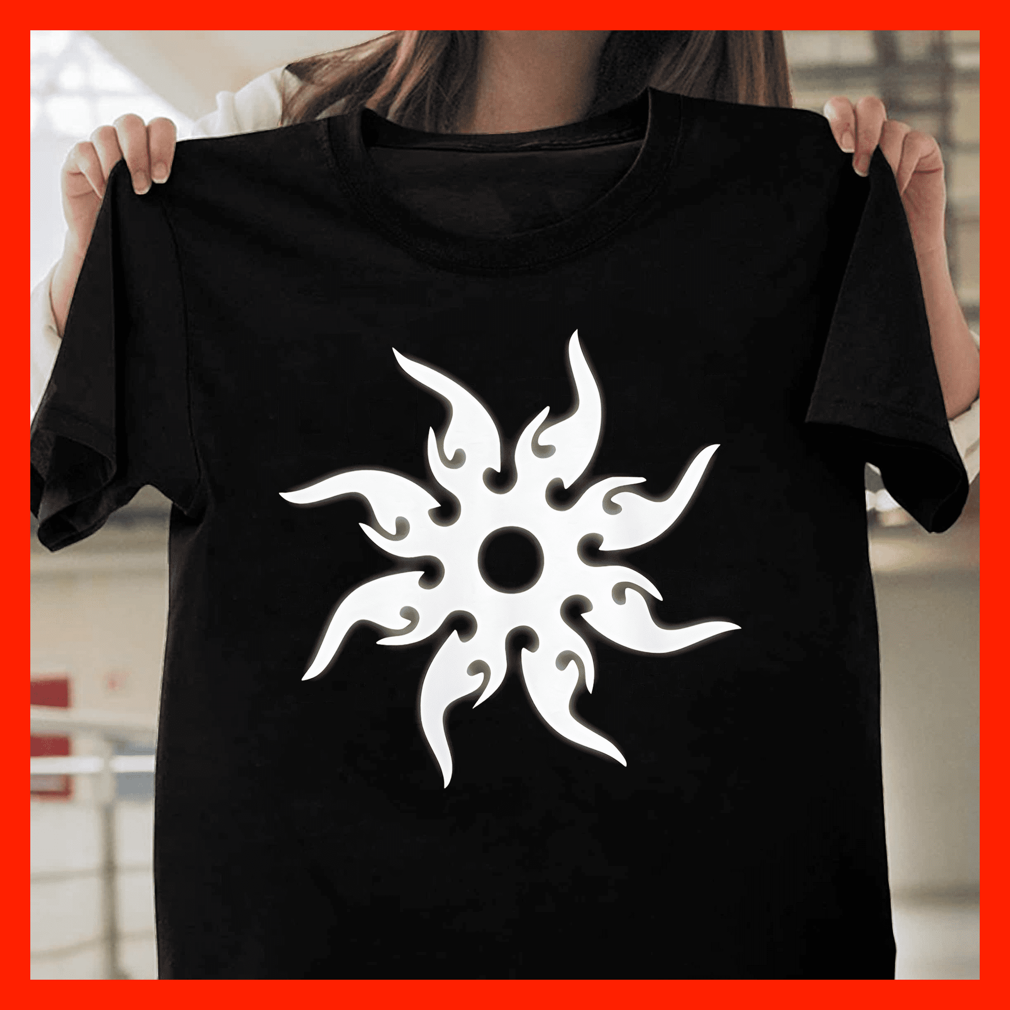 Bold Tribal Sun Graphic T-Shirt, Edgy Black Tee with White Symbol A1096 ...