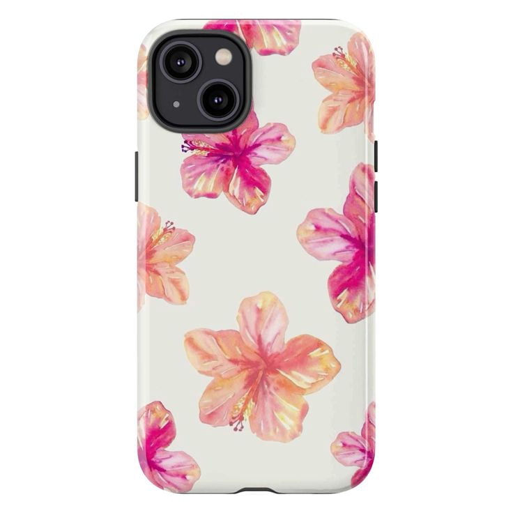 Bold Tropical Hibiscus Phone Case, Pink Watercolor Floral iPhone Cover ...