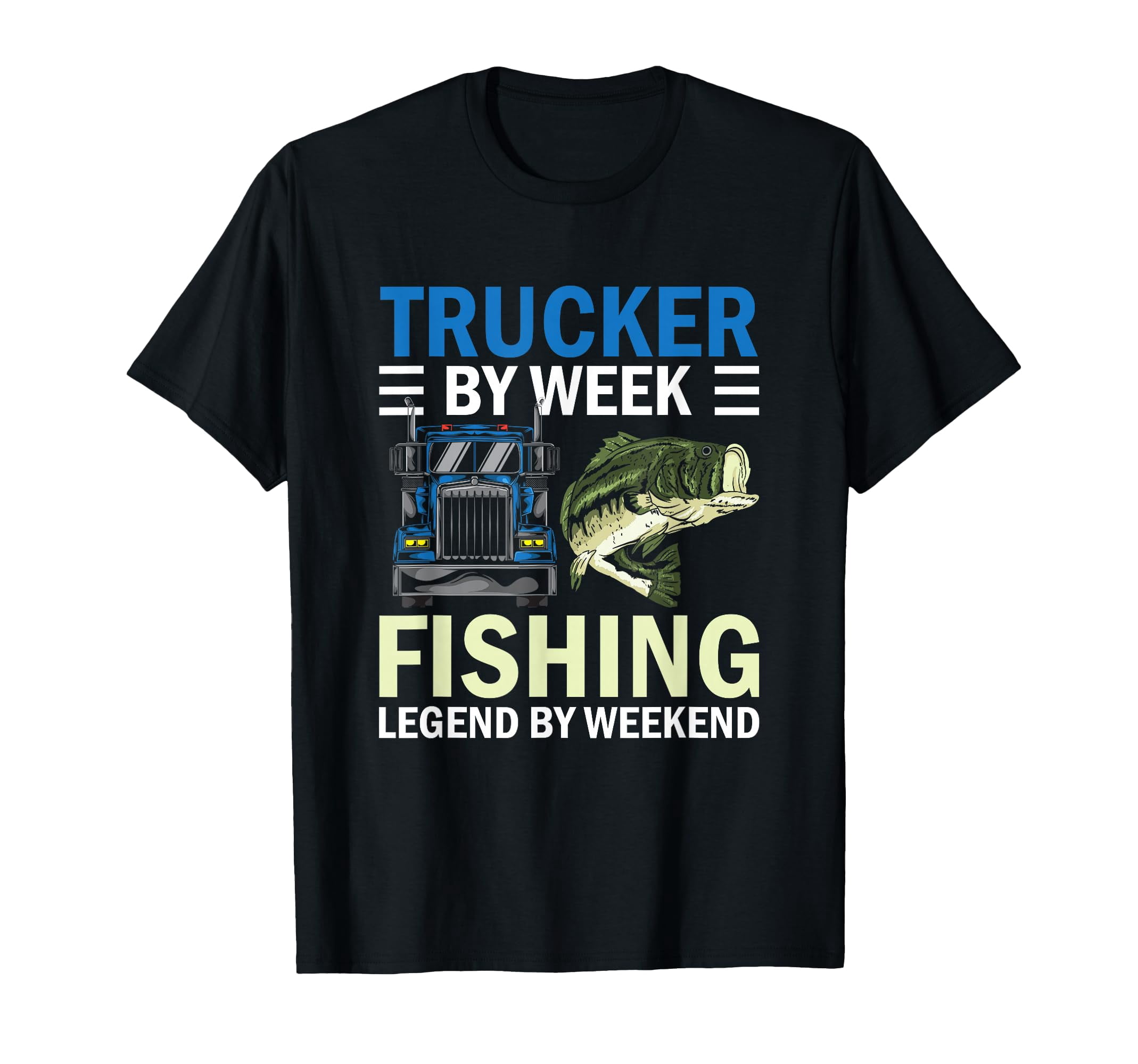 Bold Truck and Fish Graphic T-Shirt for Truck Drivers and Weekend ...