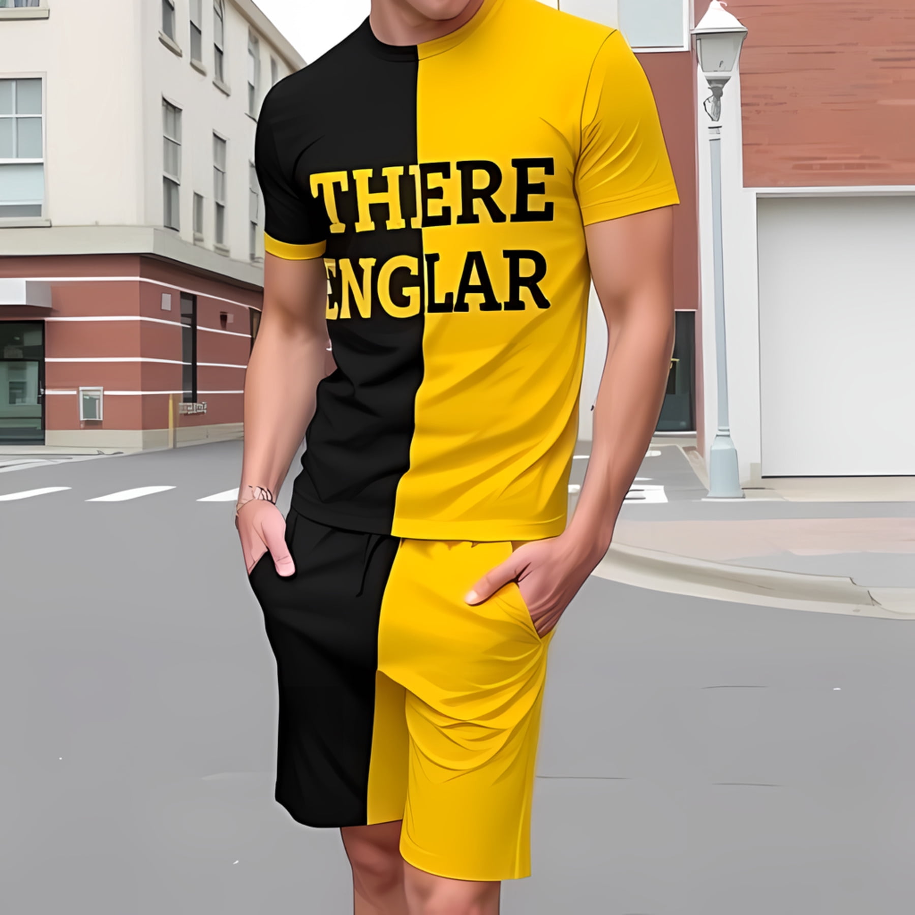 Bold Two-Toned Yellow and Black T-Shirt and Shorts Set with Eye ...