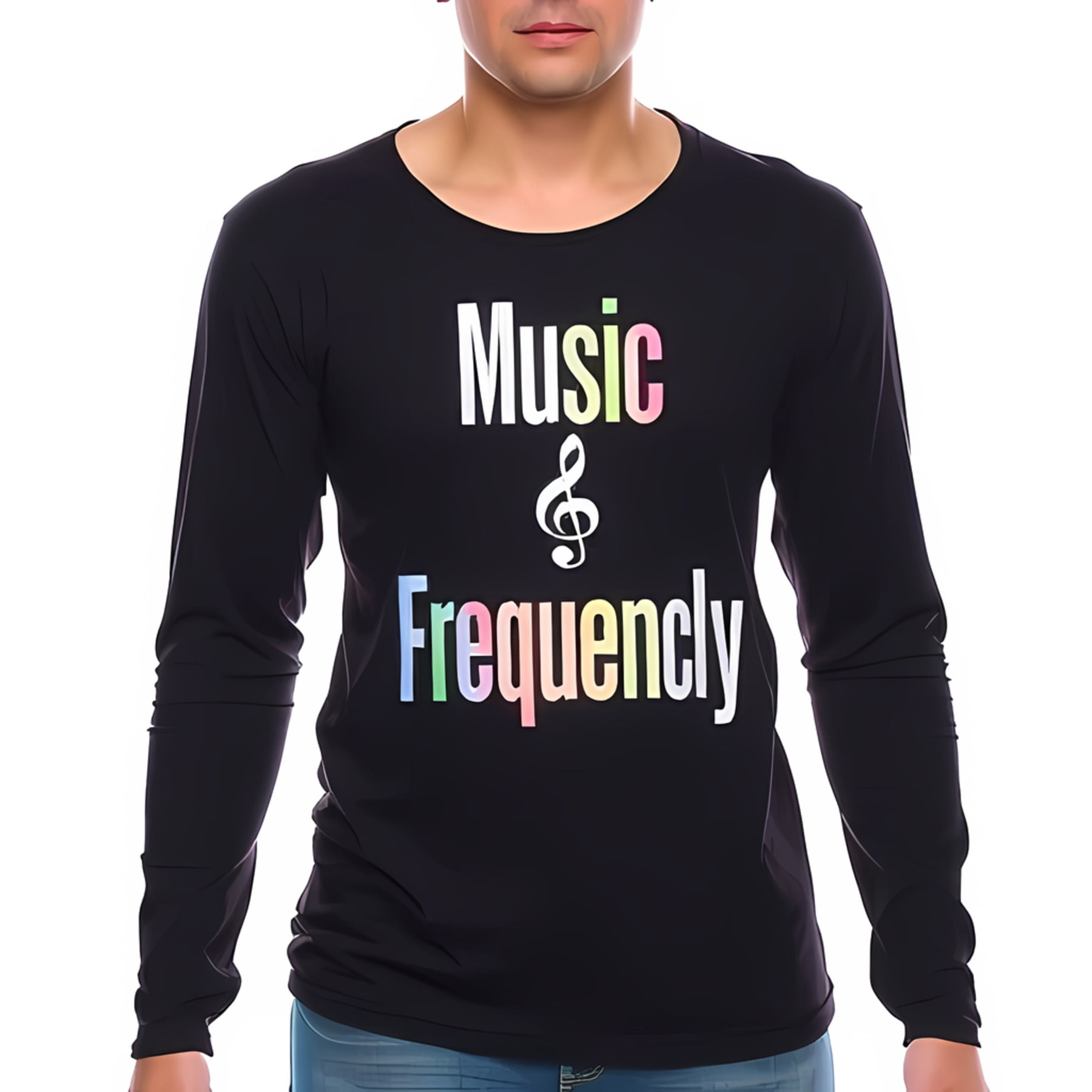 Bold Typography Long Sleeve T-Shirt for Men - " Music Frequency ...