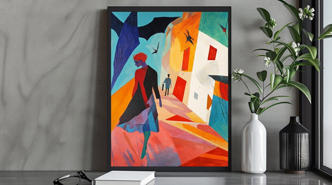 Bold Vibrant Abstract Street Scene Art Print, Colorful Urban Wall Decor ...