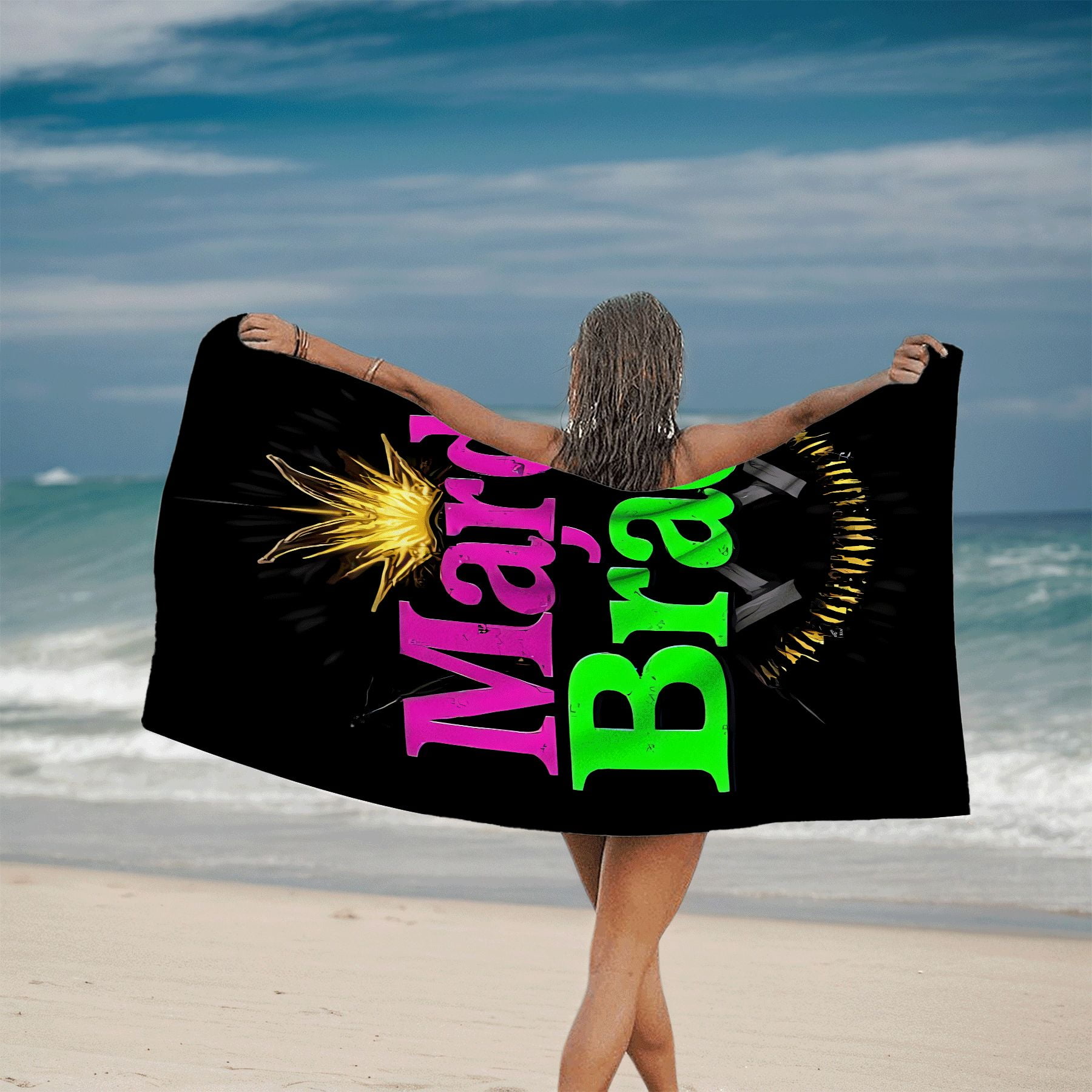 Bold & Vibrant Marde Braed Beach Towel - Dynamic Yellow Explosion ...