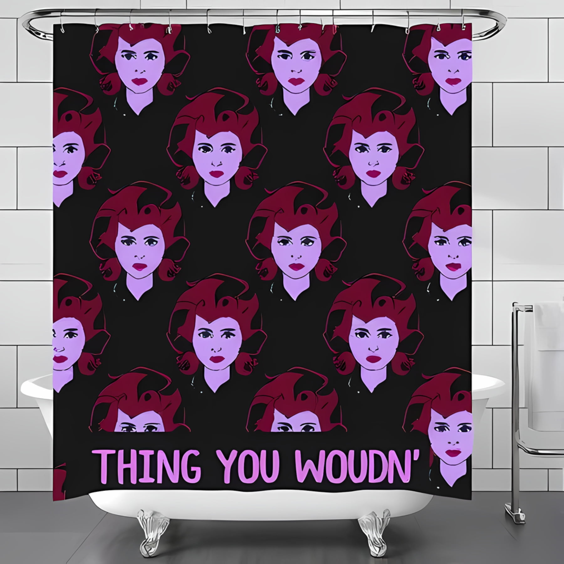 Bold Vintage Inspired Shower Curtain with Dark Curly-Haired Woman ...