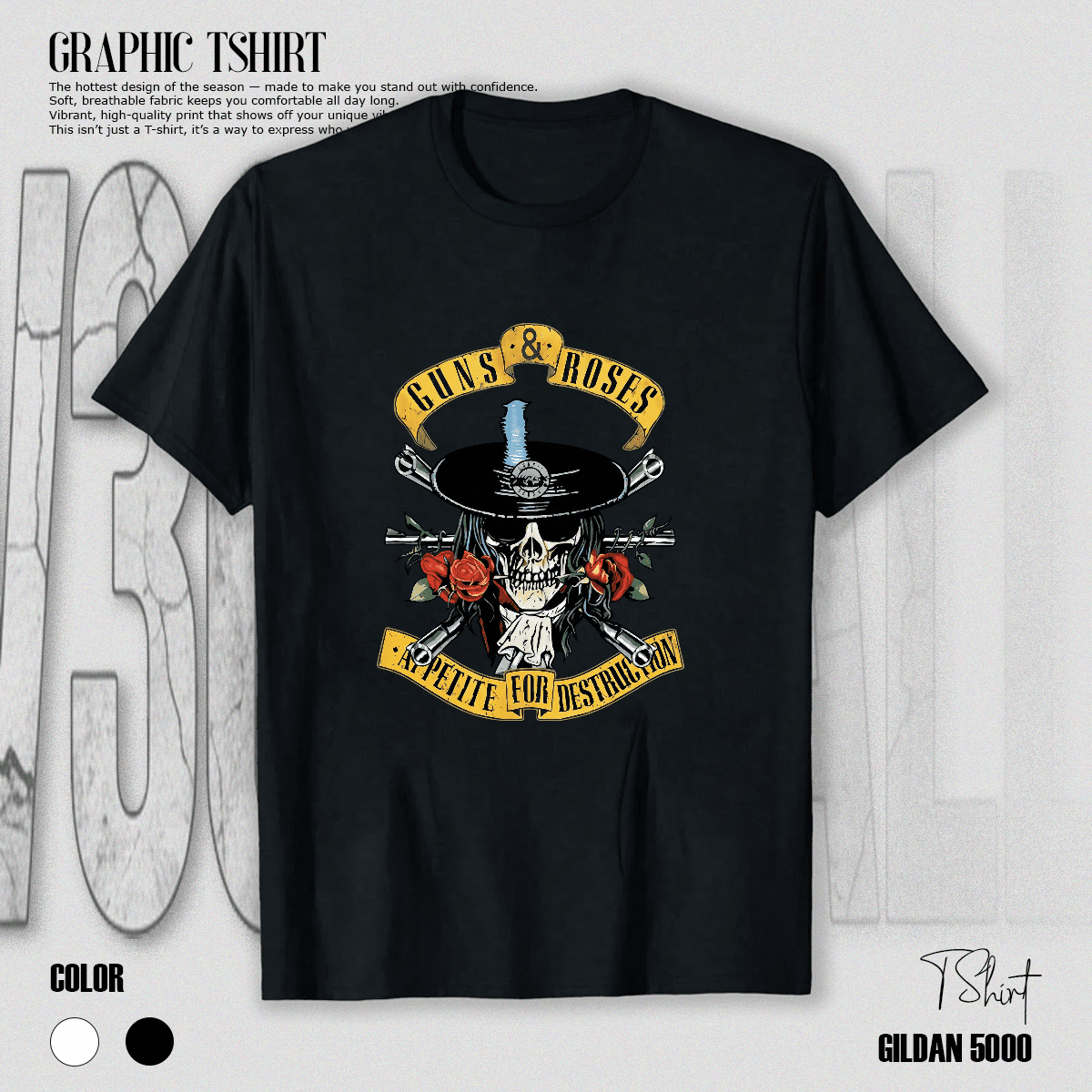 Bold Vintage Music Theme Design Retro Rock Band Floral Graphic Unisex T ...