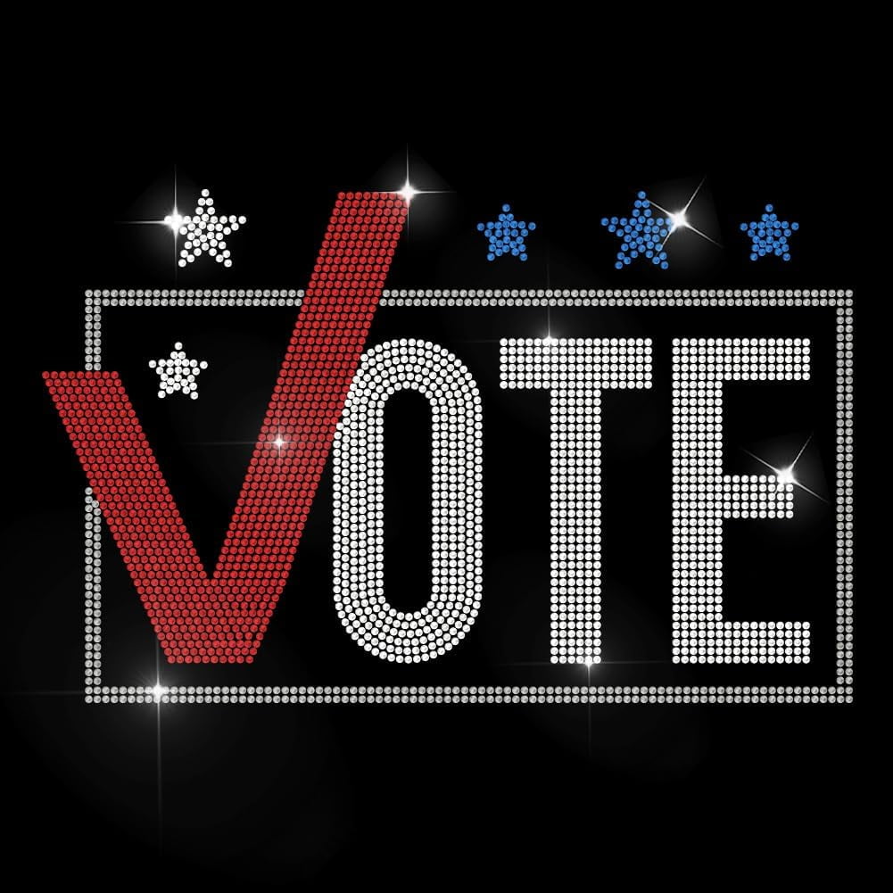 Bold Vote Iron on Rhinestone Sticker Flag Border Hotfix Transfer Decal ...