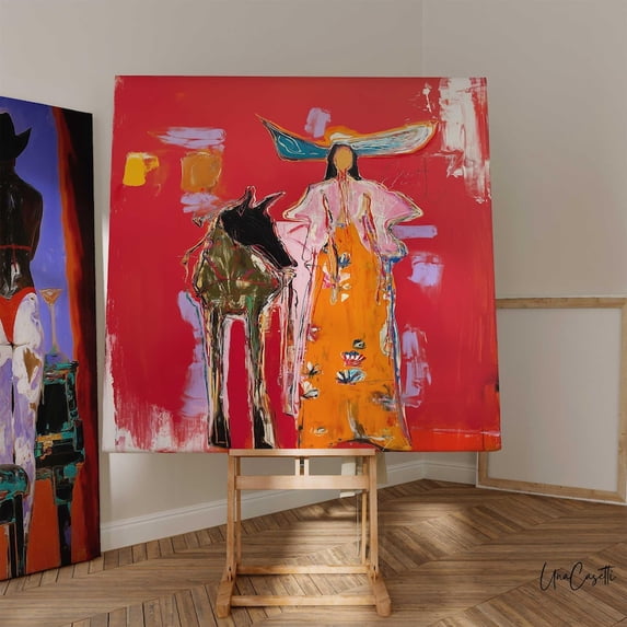 Bold Western Wall Art | Abstract Cowgirl Fashion Artwork| Red ...