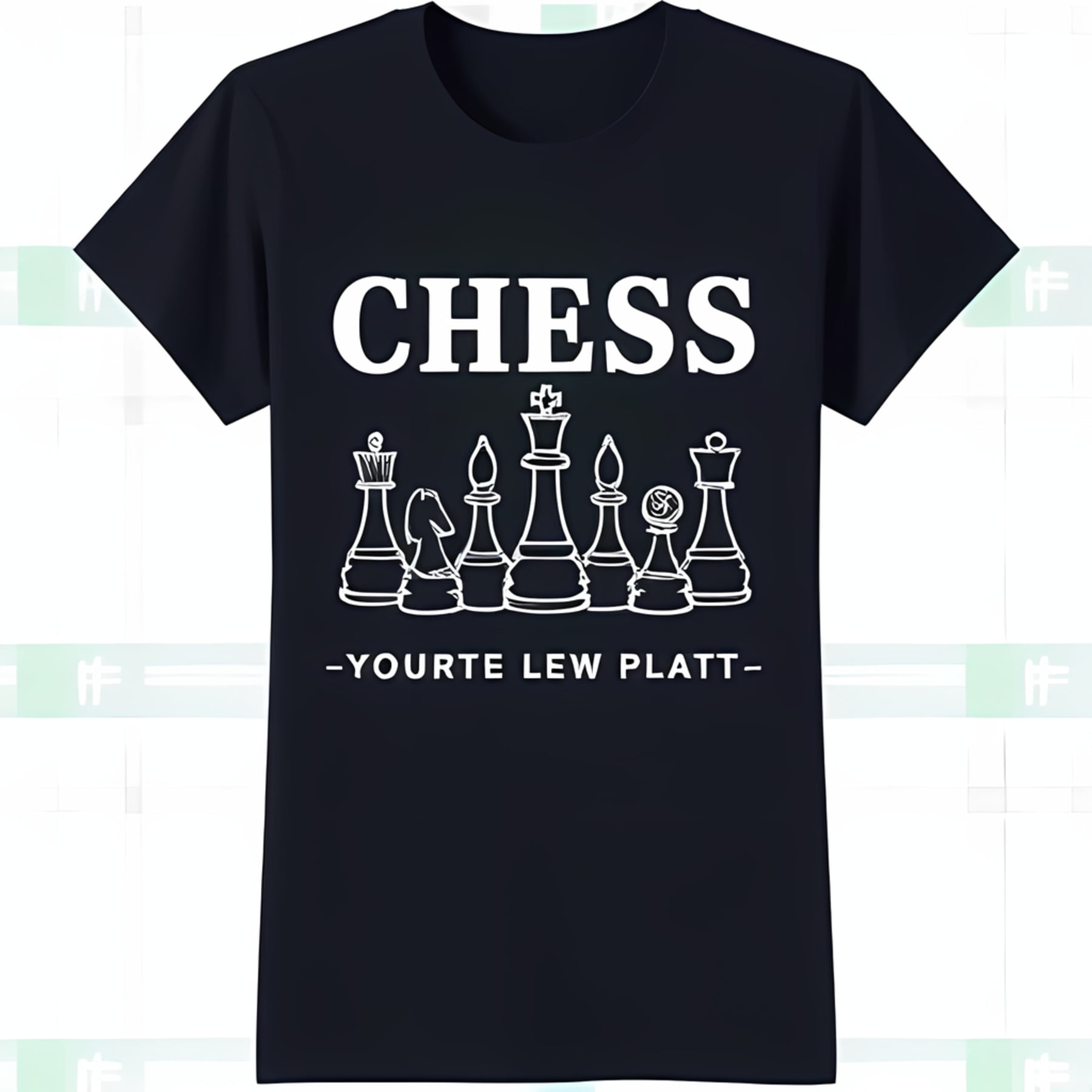Bold White 'CHESS' Graphic T-Shirt with Outline Chess Pieces Unique ...