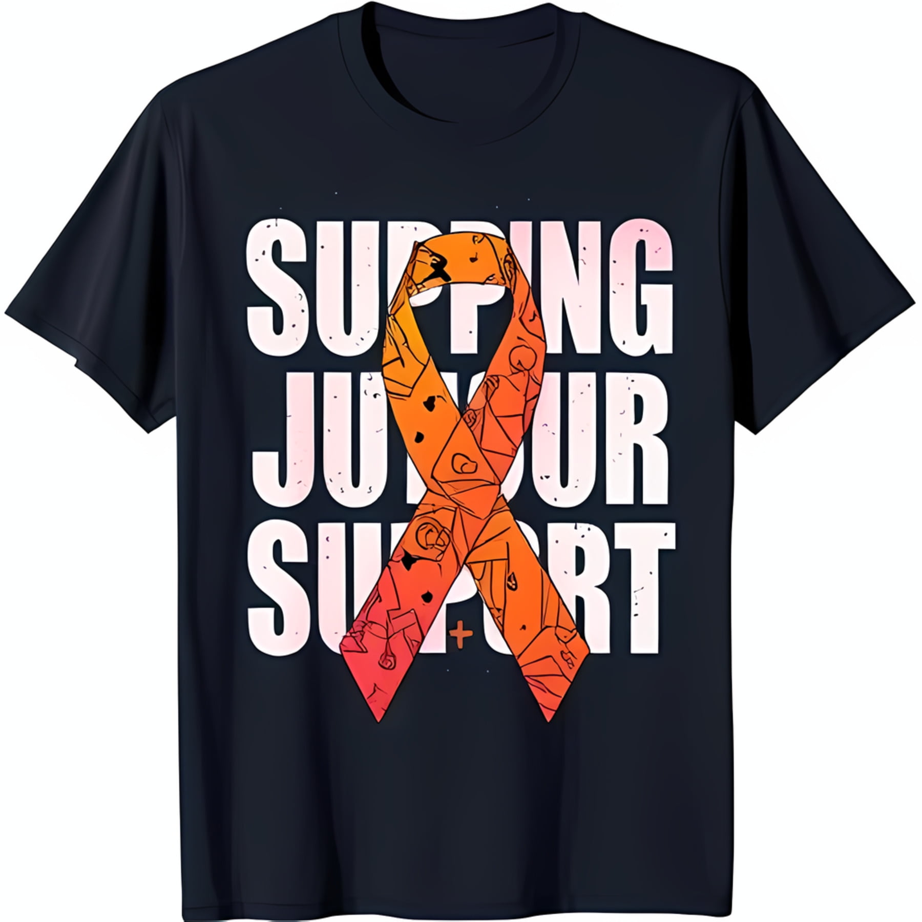 Bold White Graphic 'SUPPING JUNIOR SUPPORT' T-Shirt with & Red Ribbon ...