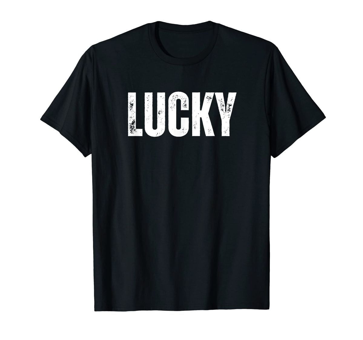 Bold White “LUCKY” Text Graphic Tee With Weathered Texture for Simple ...