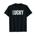 Bold White “LUCKY” Text Graphic Tee With Weathered Texture for Simple ...