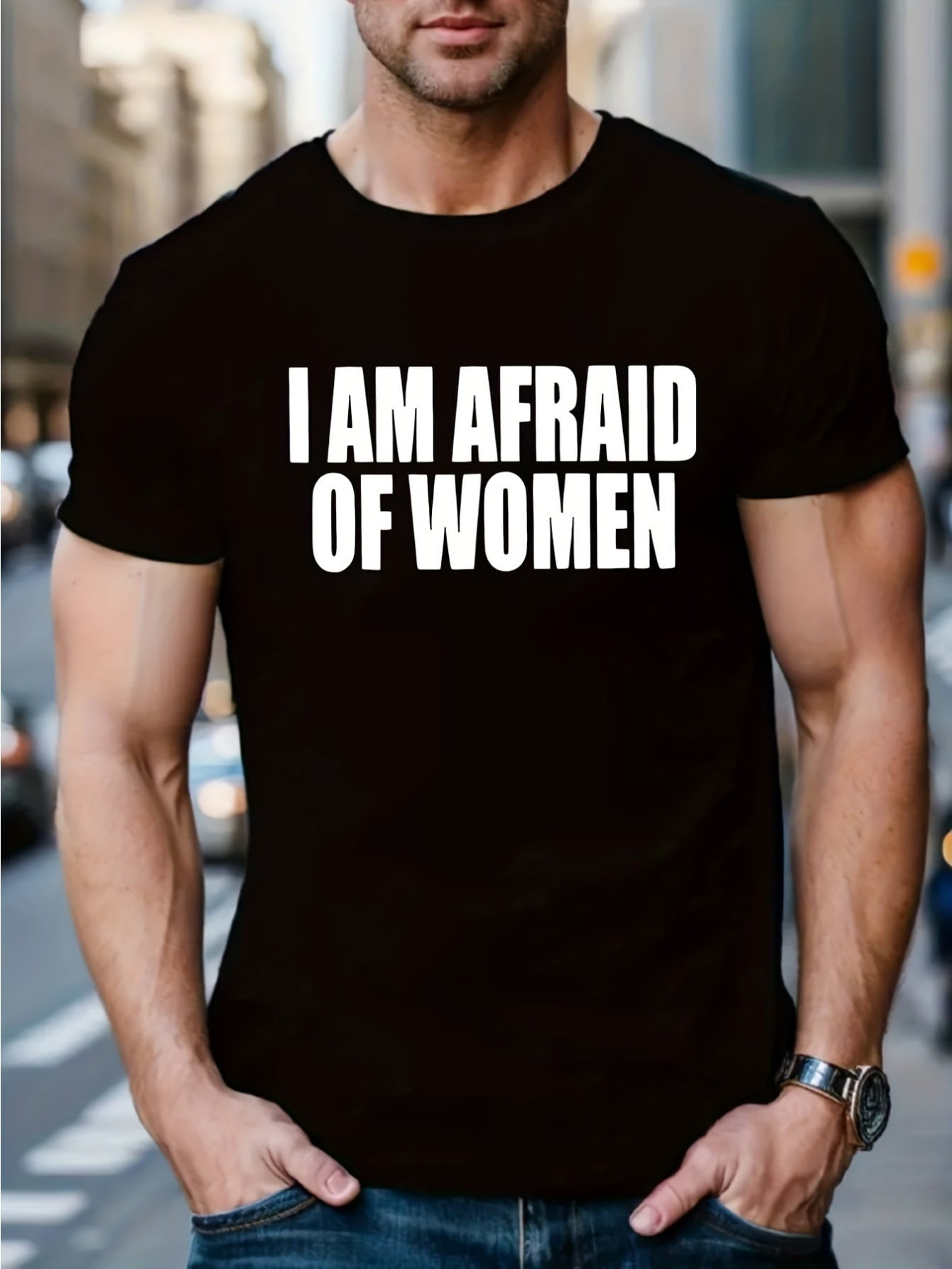 [Bold White Lettering Tee] Black Bold White Lettering "I AM AFRAID OF ...
