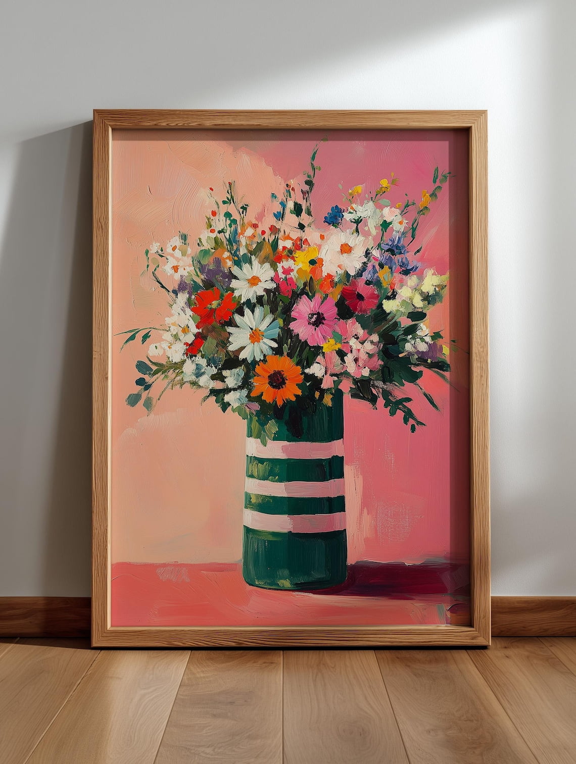Bold Wildflower Bouquet Print, Green Stripe Vase, Unframed Paper Poster ...