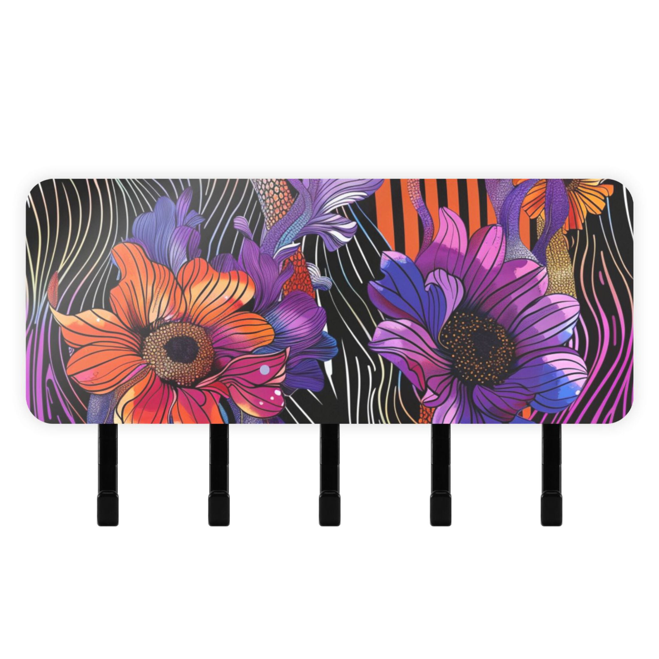 Bold Wildflowers Key Holder for Wall Mail Holder Organizer with 5 Key ...