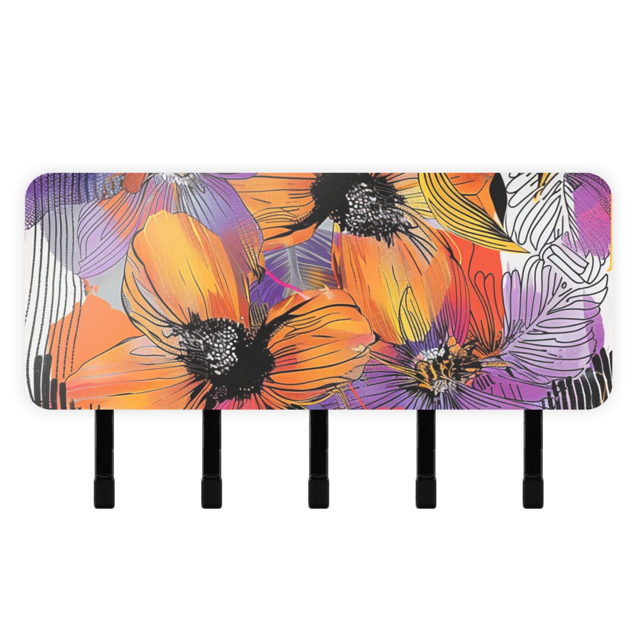 Bold Wildflowers Line Key Holder for Wall Mail Holder Organizer with 5 ...