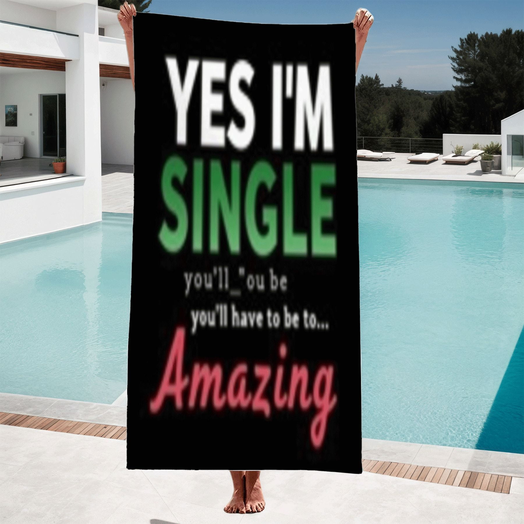 Bold ' YES I ' M SINGLE ' Beach Towel - Stylish Black Design with White ...