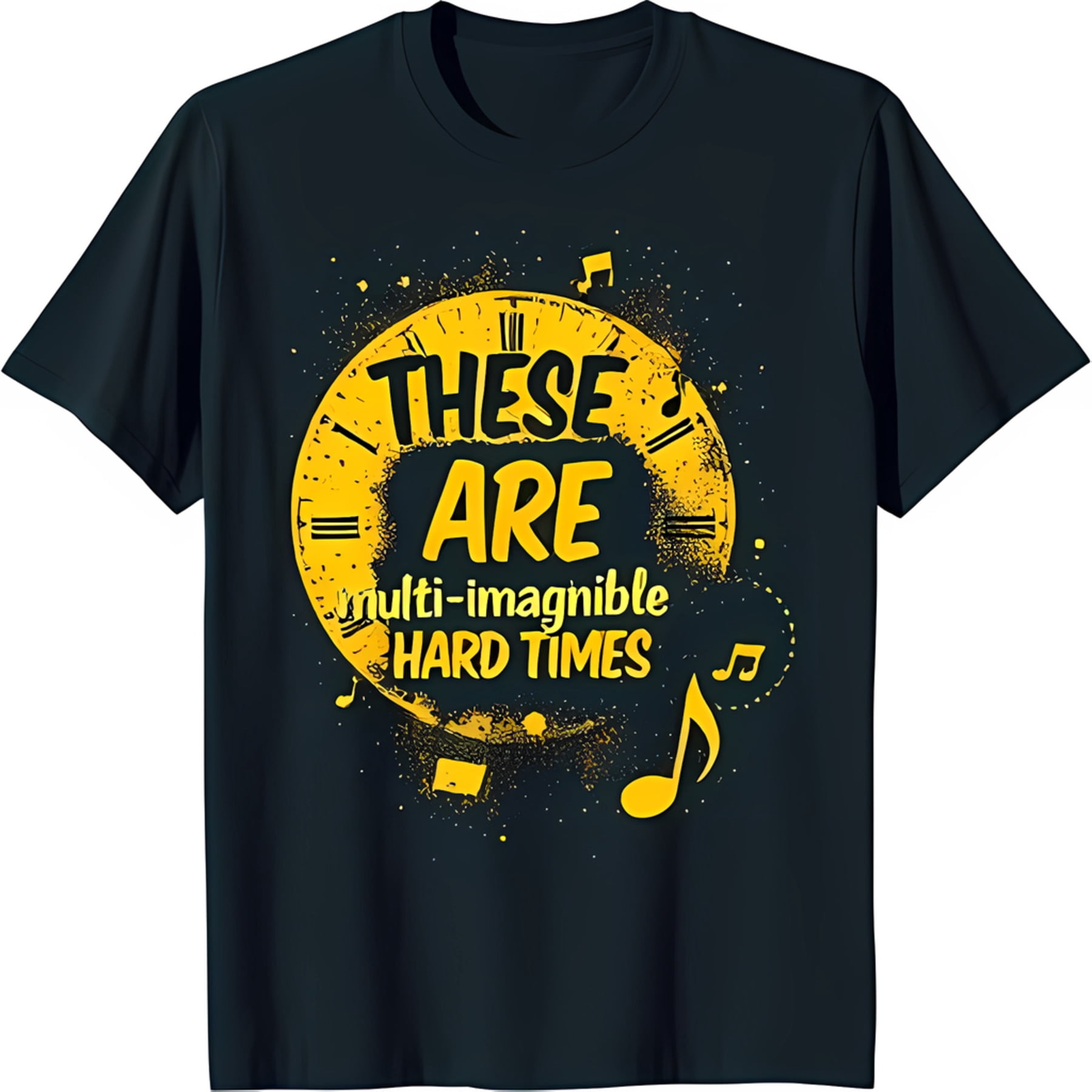 Bold Yellow Clock Graphic on Blue T-Shirt 'Multi Imaginable Times ...