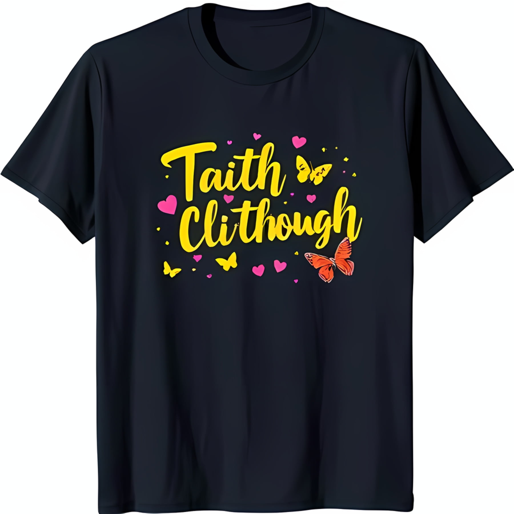 Bold Yellow 'Faith Clithough' Graphic Tee with Butterflies & Hearts ...