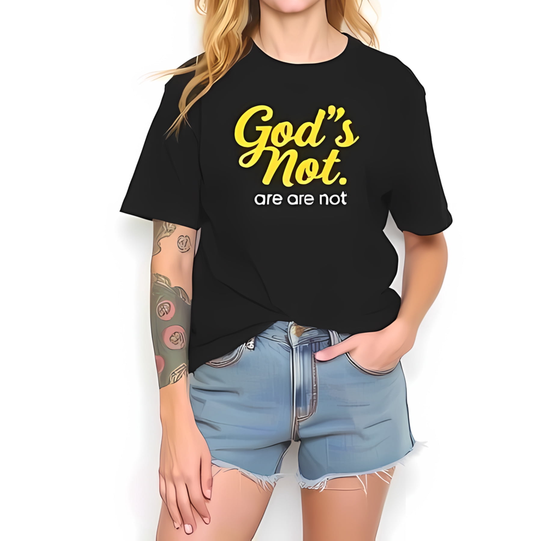 Bold Yellow Graphic Cotton Short Sleeve T-Shirt - " God's Not are are ...