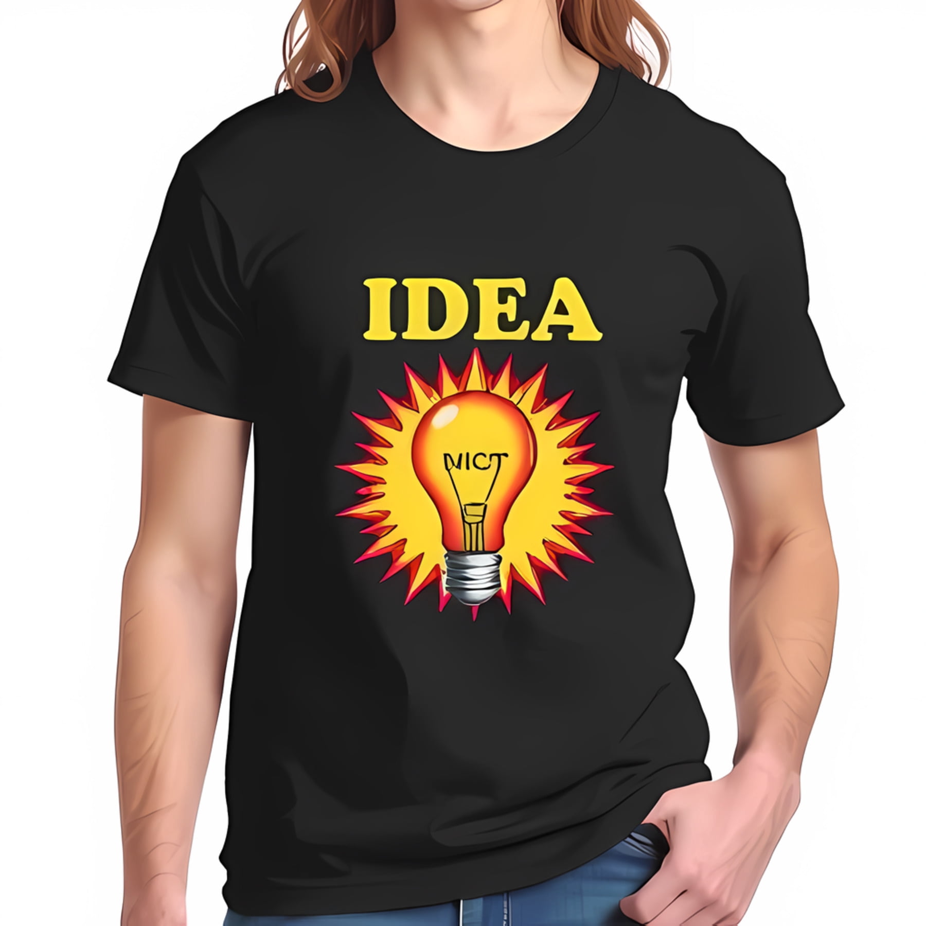 Bold Yellow 'IDEA' Graphic Cotton Short Sleeve T-Shirt with Lightbulb ...