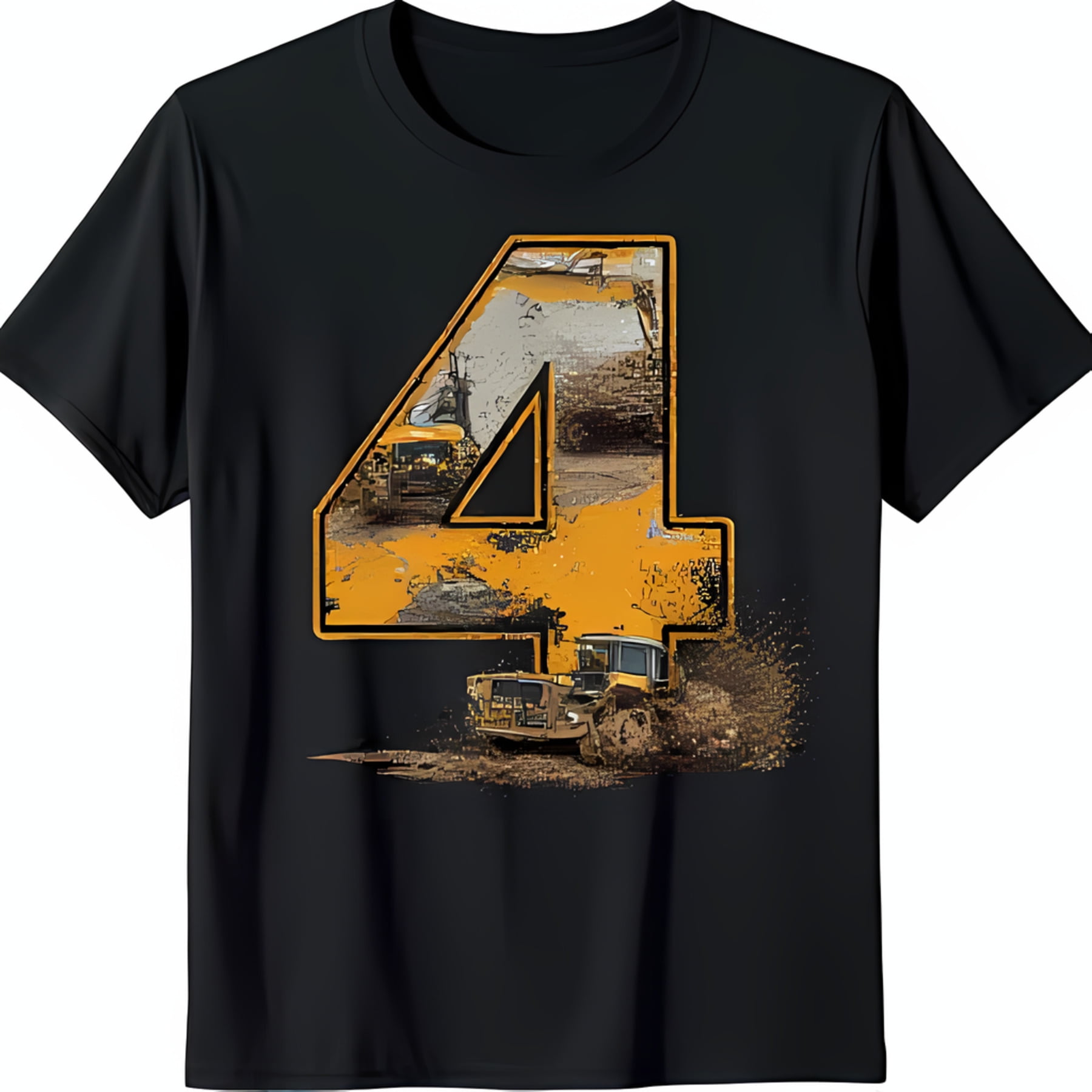 Bold Yellow Number 4 Graphic on Soft Black T-Shirt with Design ...