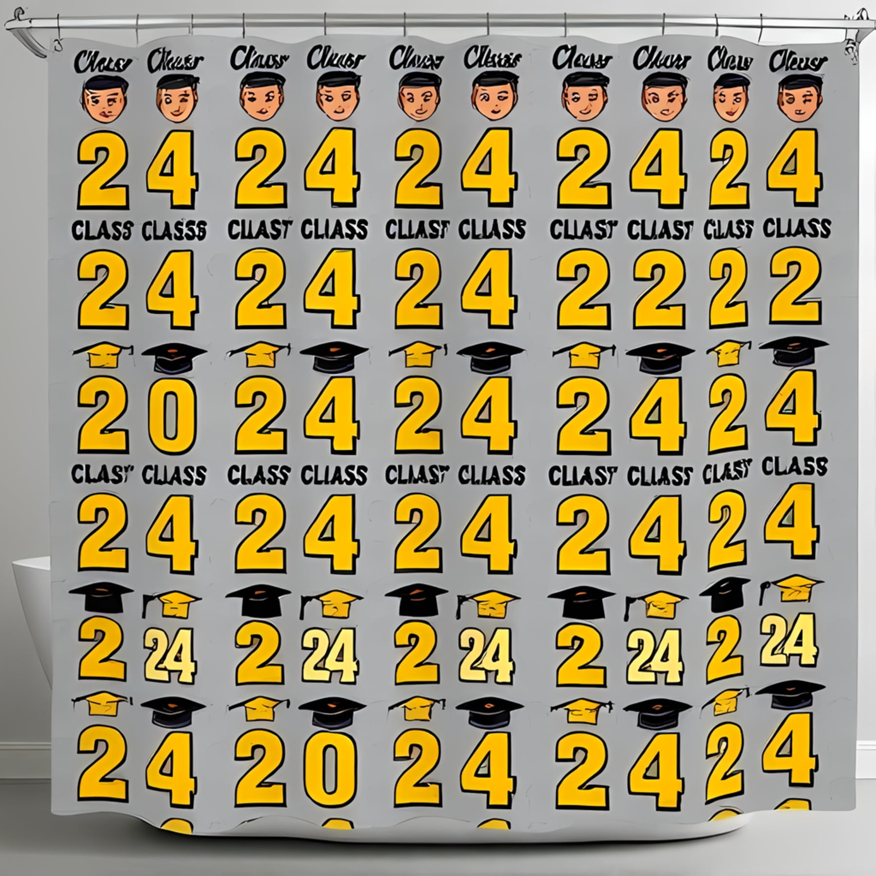 Bold Yellow Numbers Shower Curtain with Graduation & Faces - Playful ...