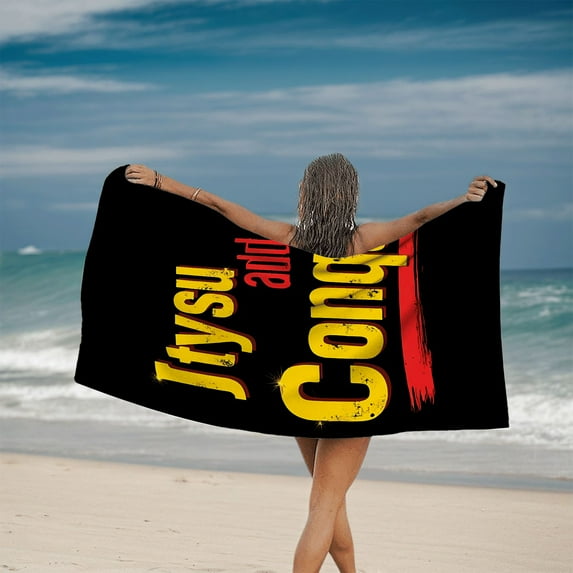 Bold Yellow & Red " Jitsu and Conquer " Design Beach Towel - Perfect ...