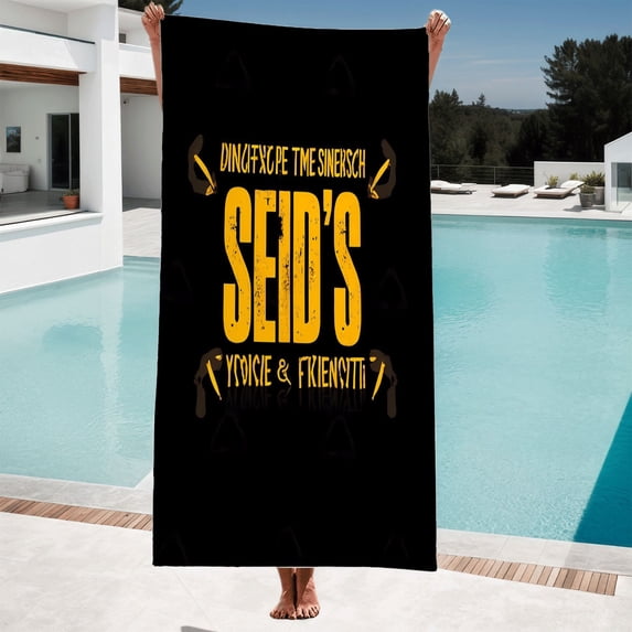 Bold Yellow Text Beach Towel with Unique Hand Shapes Design - Perfect ...