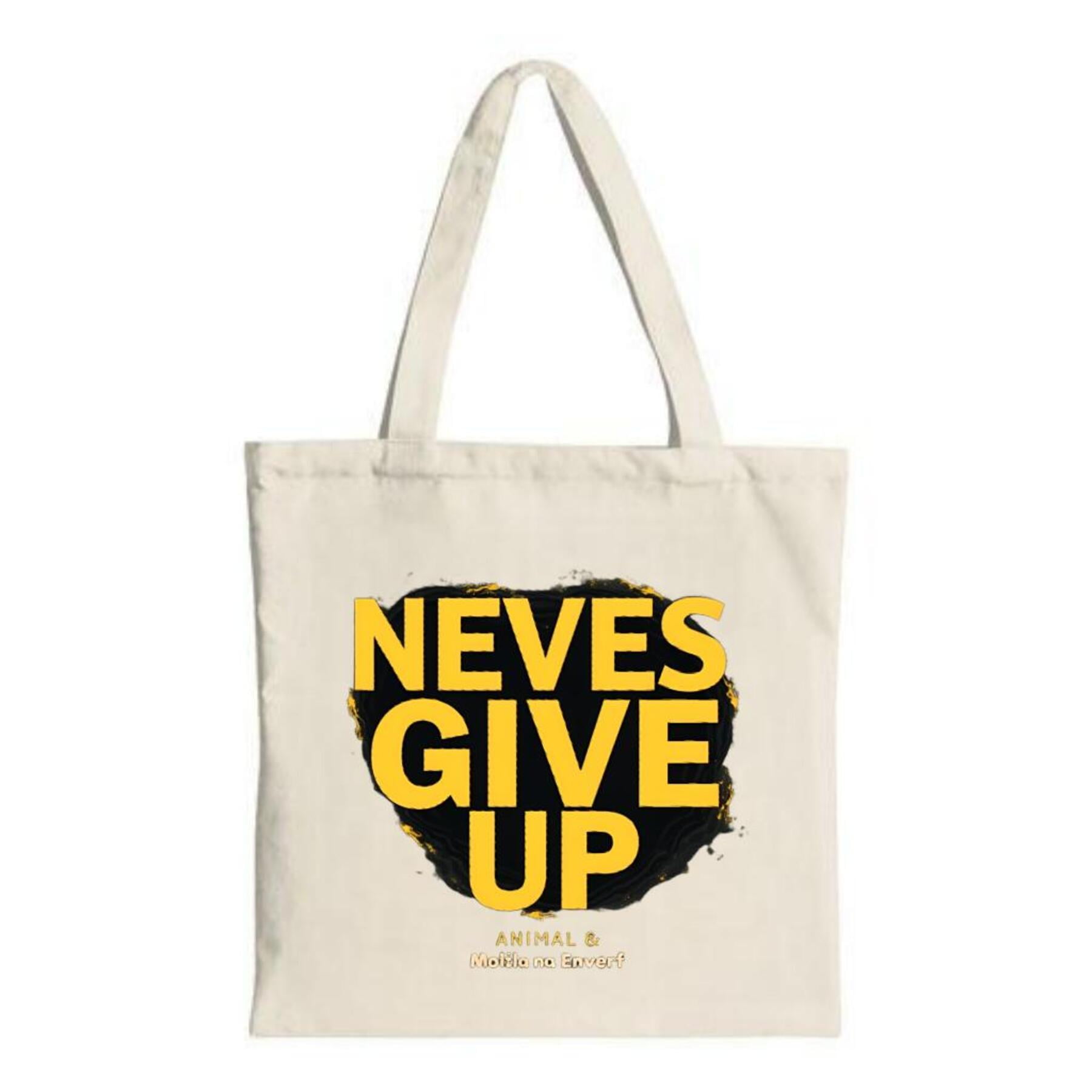 Bold Yellow Text Canvas Tote Bag - " NEVES GIVE UP " on Black ...