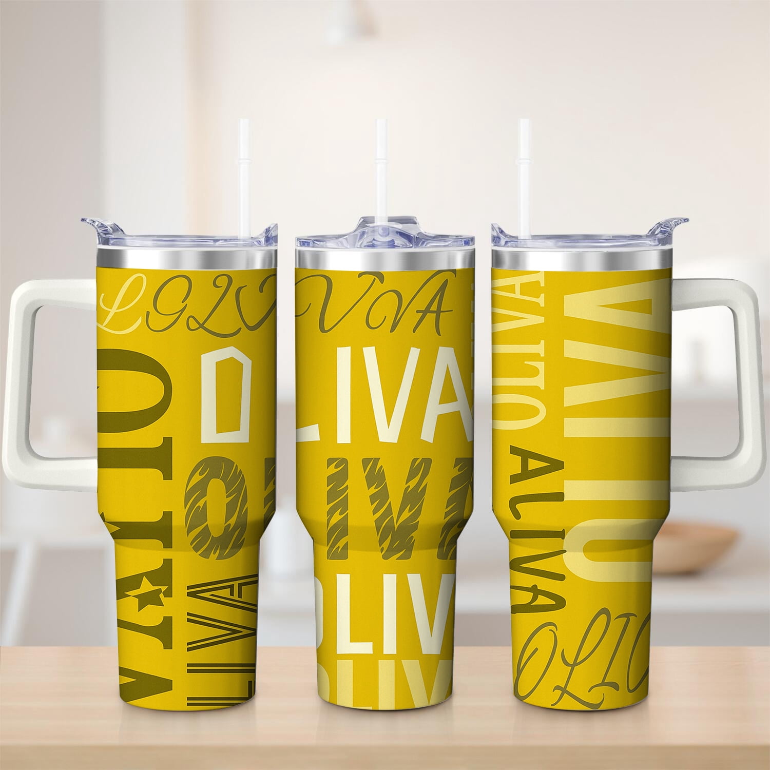 Bold Yellow Text Design Stainless Steel Insulated Mug with Lid and ...