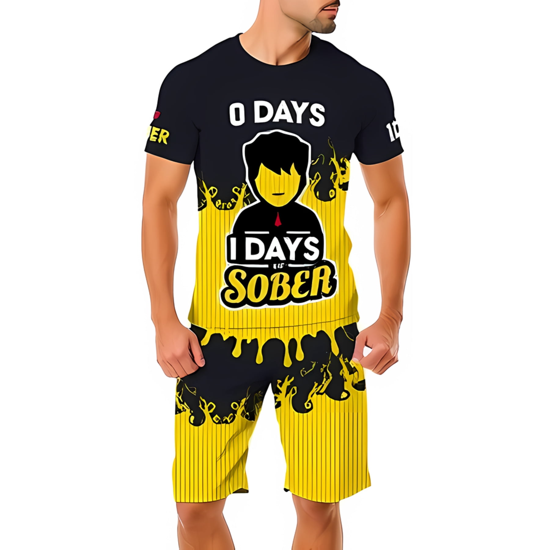 Bold Yellow and Black Paint Drip Design T-Shirt and Shorts Set - " 0 ...