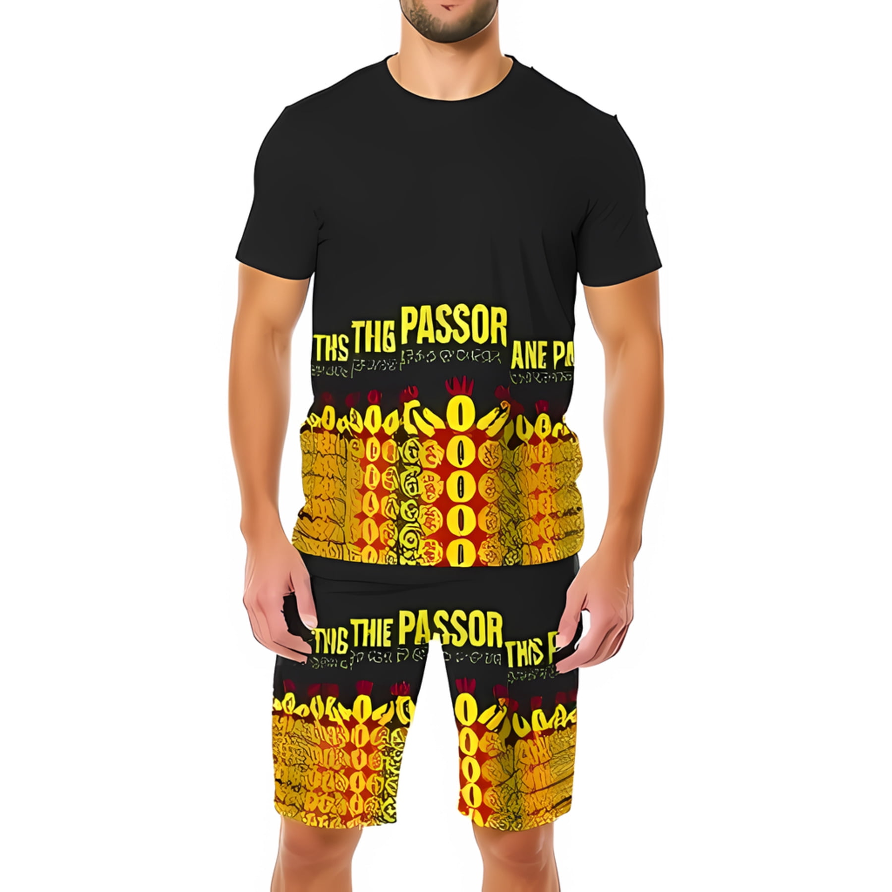 Bold Yellow and Red Patterned Matching T-Shirt and Shorts Set - " THIS ...