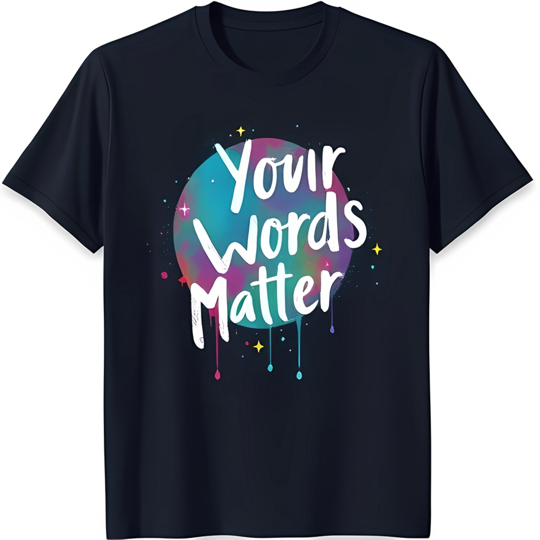 Bold 'Your Words Matter' Watercolor Graphic on Black T-Shirt Spread ...