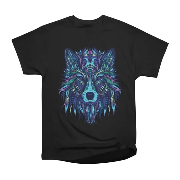 Bold and Blue Mandala and Tribal Wolf Design T-Shirt Tee Gift For Him ...