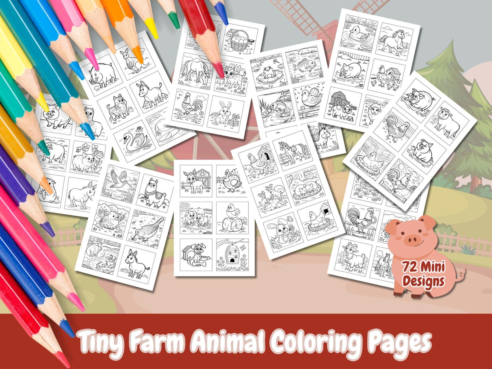 Bold and Easy Tiny Farm Animal Coloring Pages, 72 Mini Designs, Adult ...