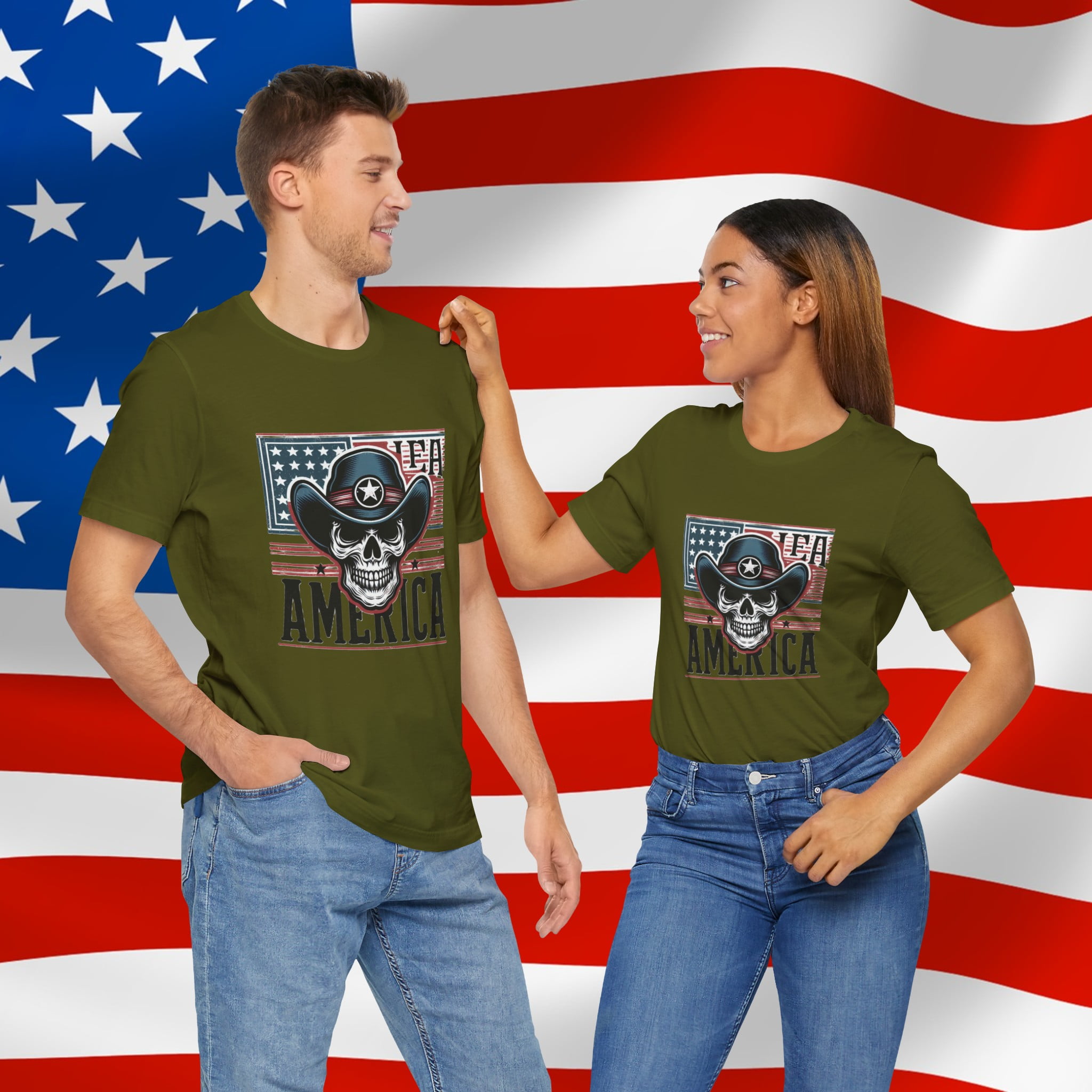 Bold and Patriotic The Aviator Skull Unique America Unisex Short Sleeve ...