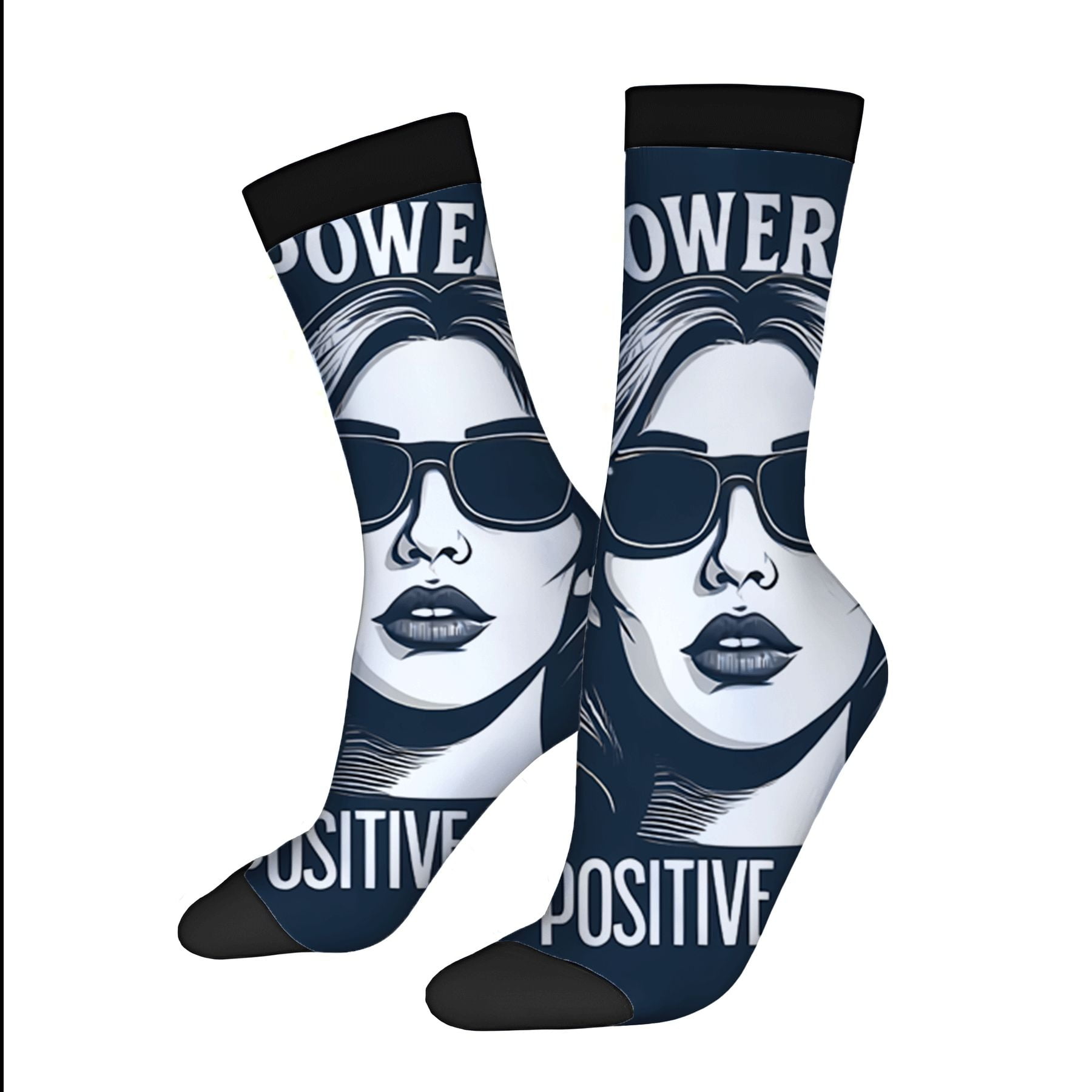 Bold graphic socks featuring a stylish woman in sunglasses with ' POWER ...