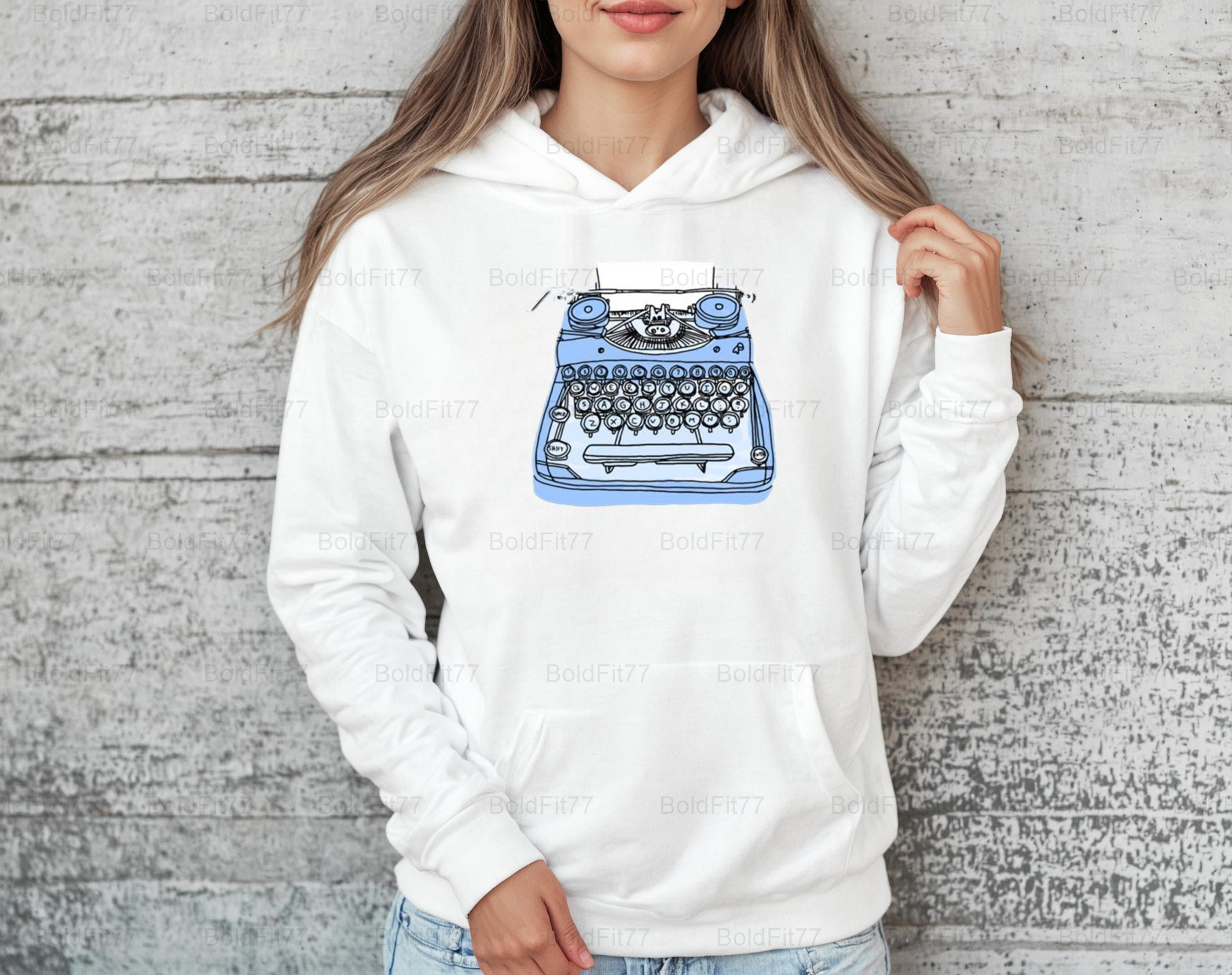 BoldFit78 Retro Blue Typewriter Graphic Design, Vintage Writing Machine ...