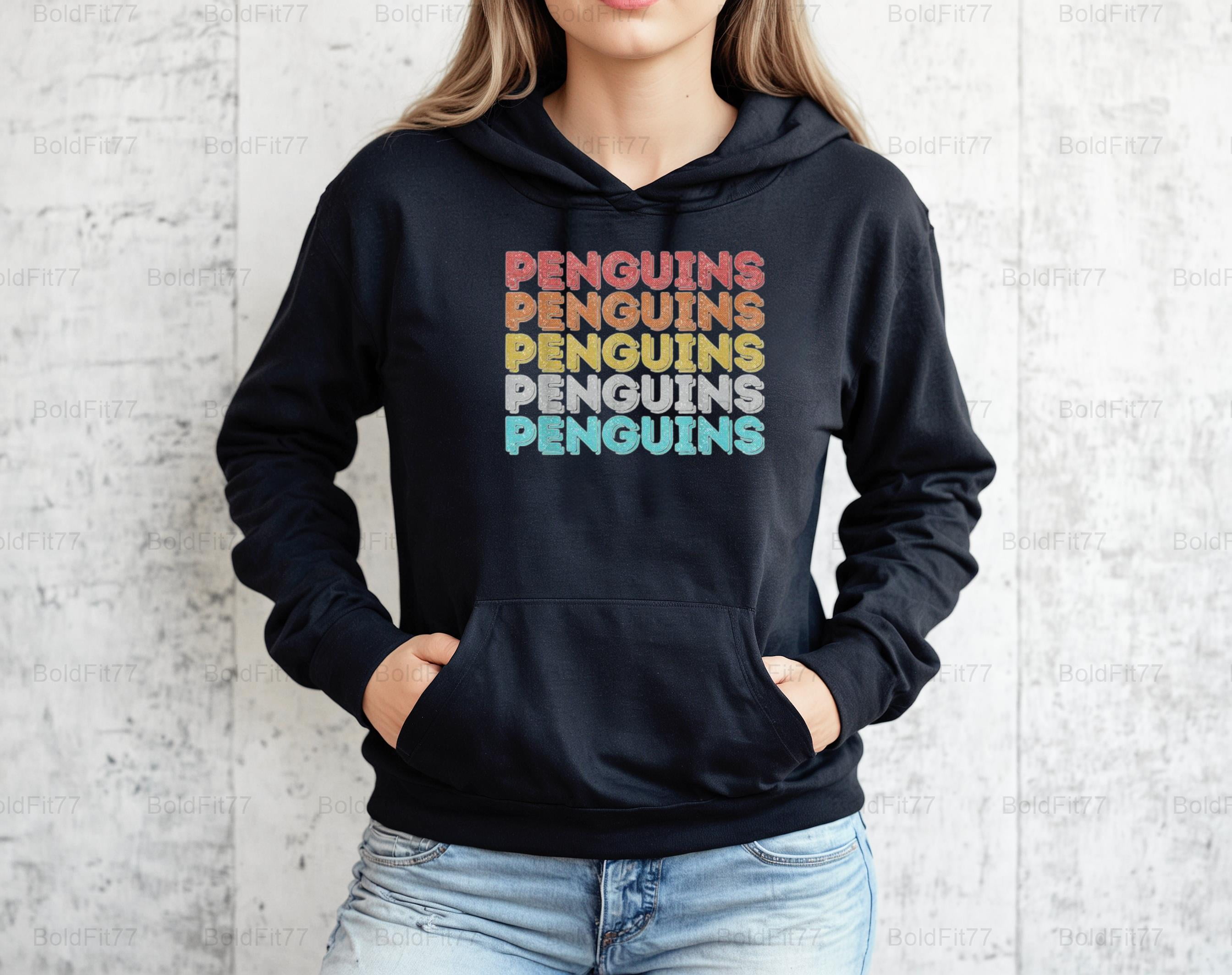 BoldFit79 Vintage Retro Penguins Graphic Design Style Animals, Antarctic Bird Inspired Hoodie ...