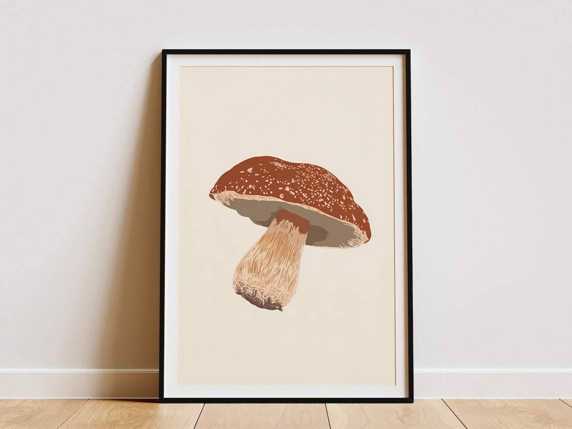 Bolete Mushroom Fungi Minimalist Botanical Illustration Nature Earthy ...