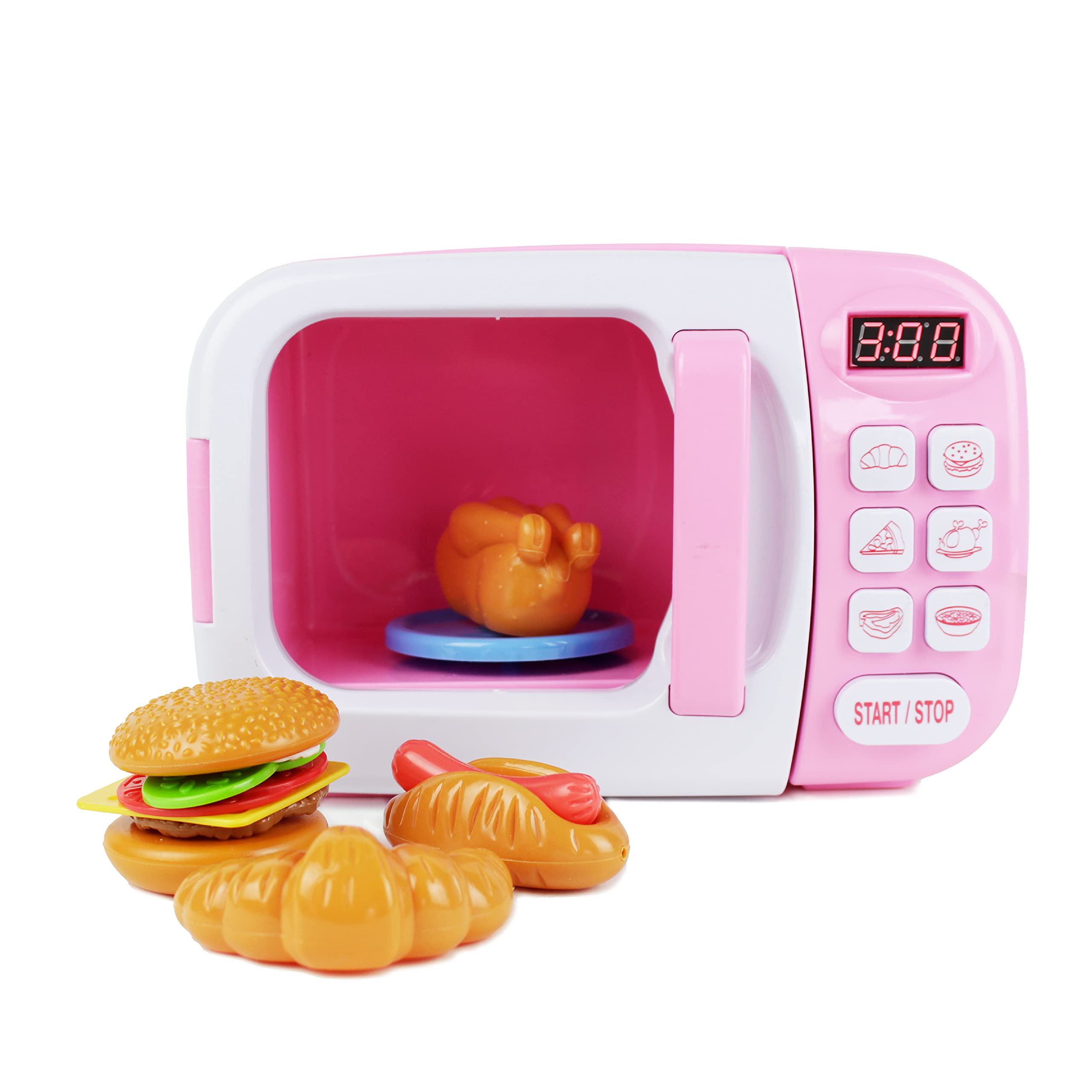 Boley Pink Microwave Playset - 11 Pc Light & Sound Pretend Play Kitchen ...
