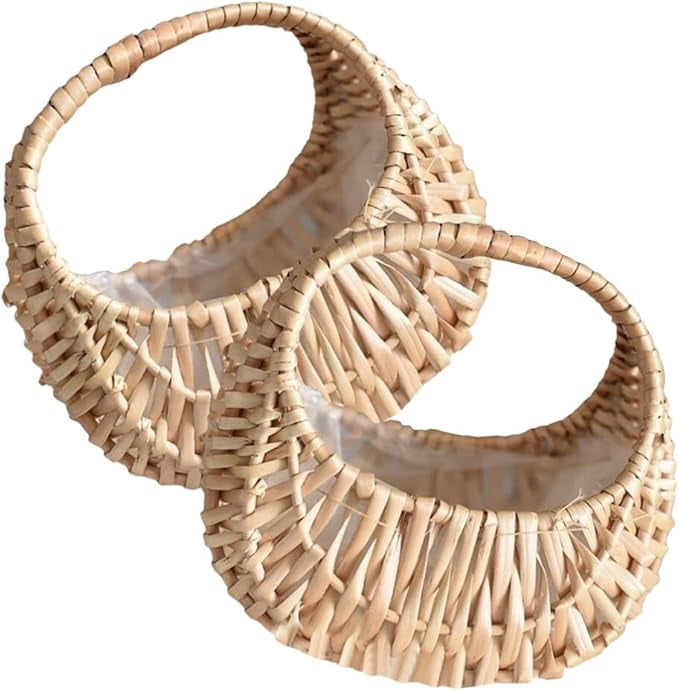 Boliang 2 PCS Handwoven Flower Baskets,Half-moon Straw Rattan Basket ...