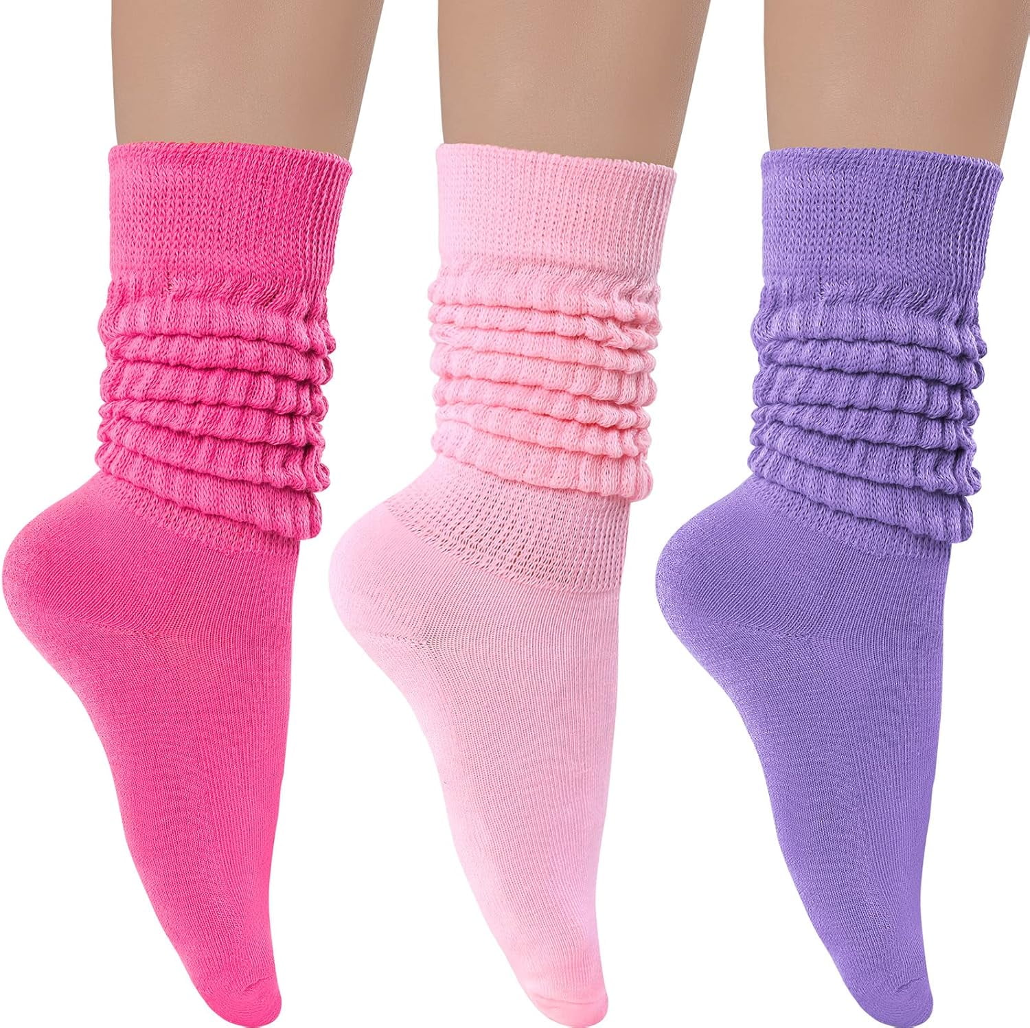 Boliang 3 Pairs Women's Slouch Socks Cotton Knit Knee High Tube Scrunch ...