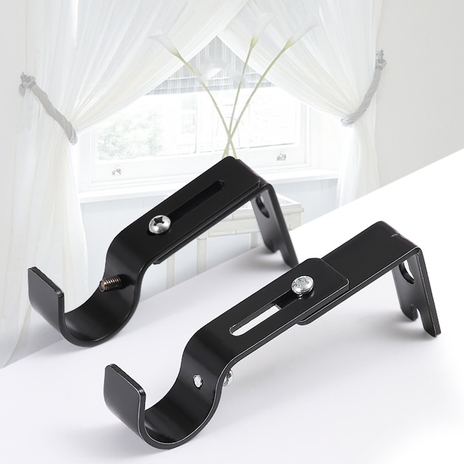 Bolincty 1 Set Curtain Rod Bracket Heavy Duty Adjustable Length Wrought ...
