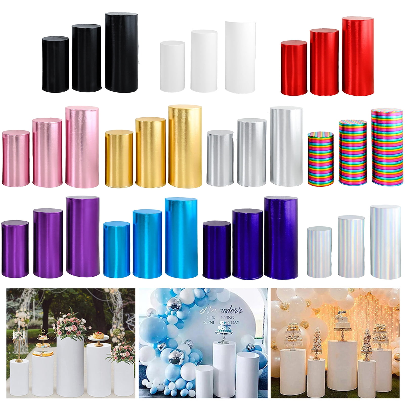 Bolincty 3 Pcs Party Cylinder Pedestal Stand Cover Plinth Pillar ...